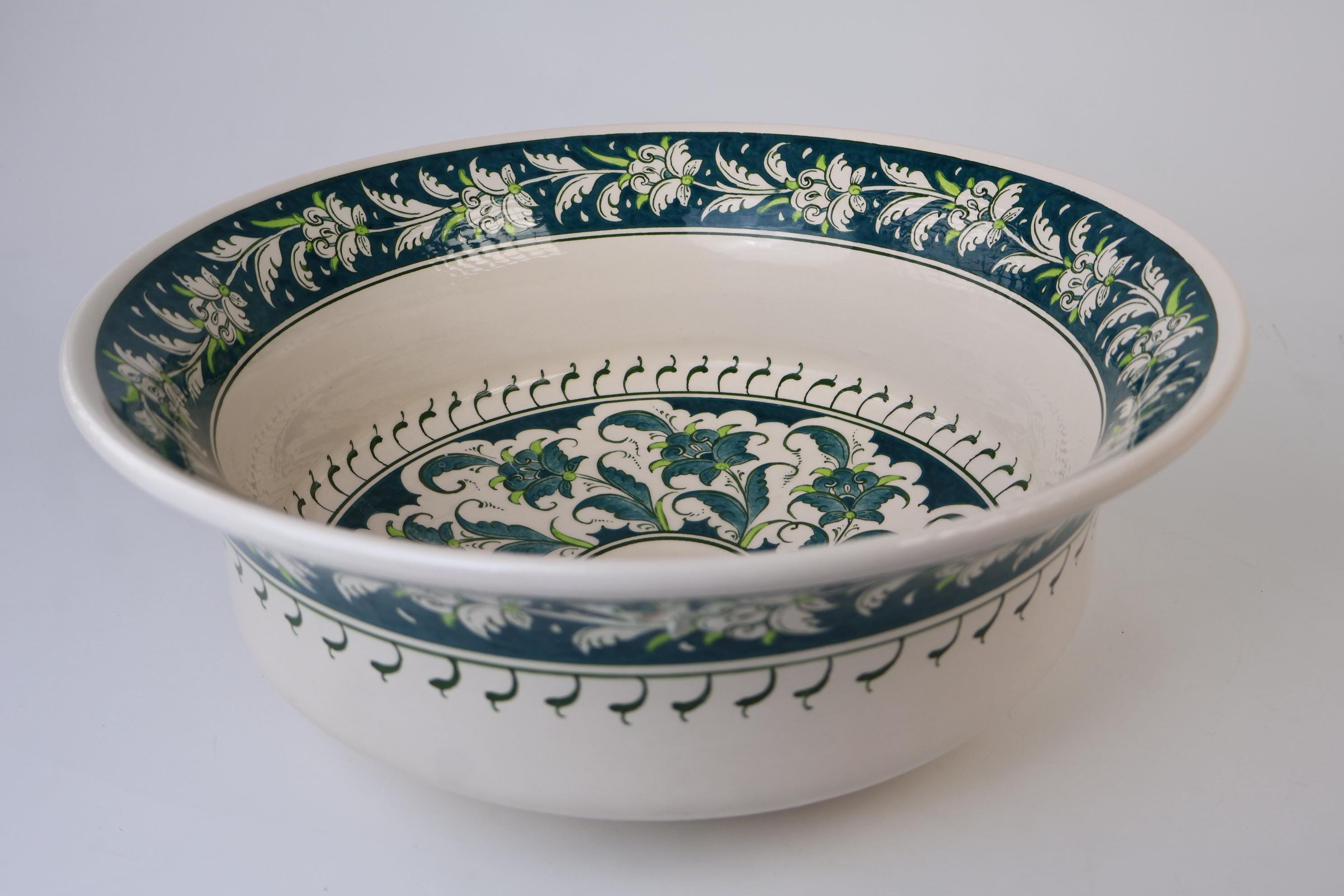 Green Vessel Bathroom Sink Bowl, Floral Artisan Washbasin, Ceramic ...