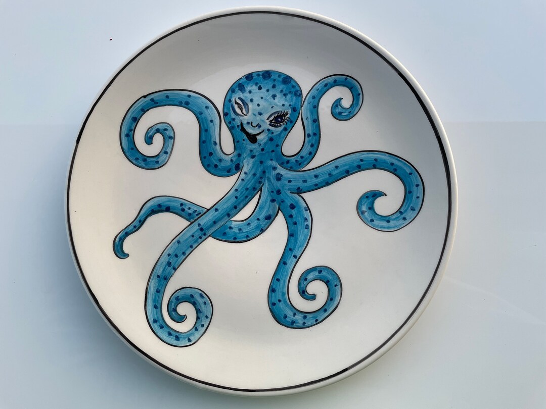 12" Ceramic Serving Octopus Plate, 7" Cake Plate, 25cm Platter, Dessert ...