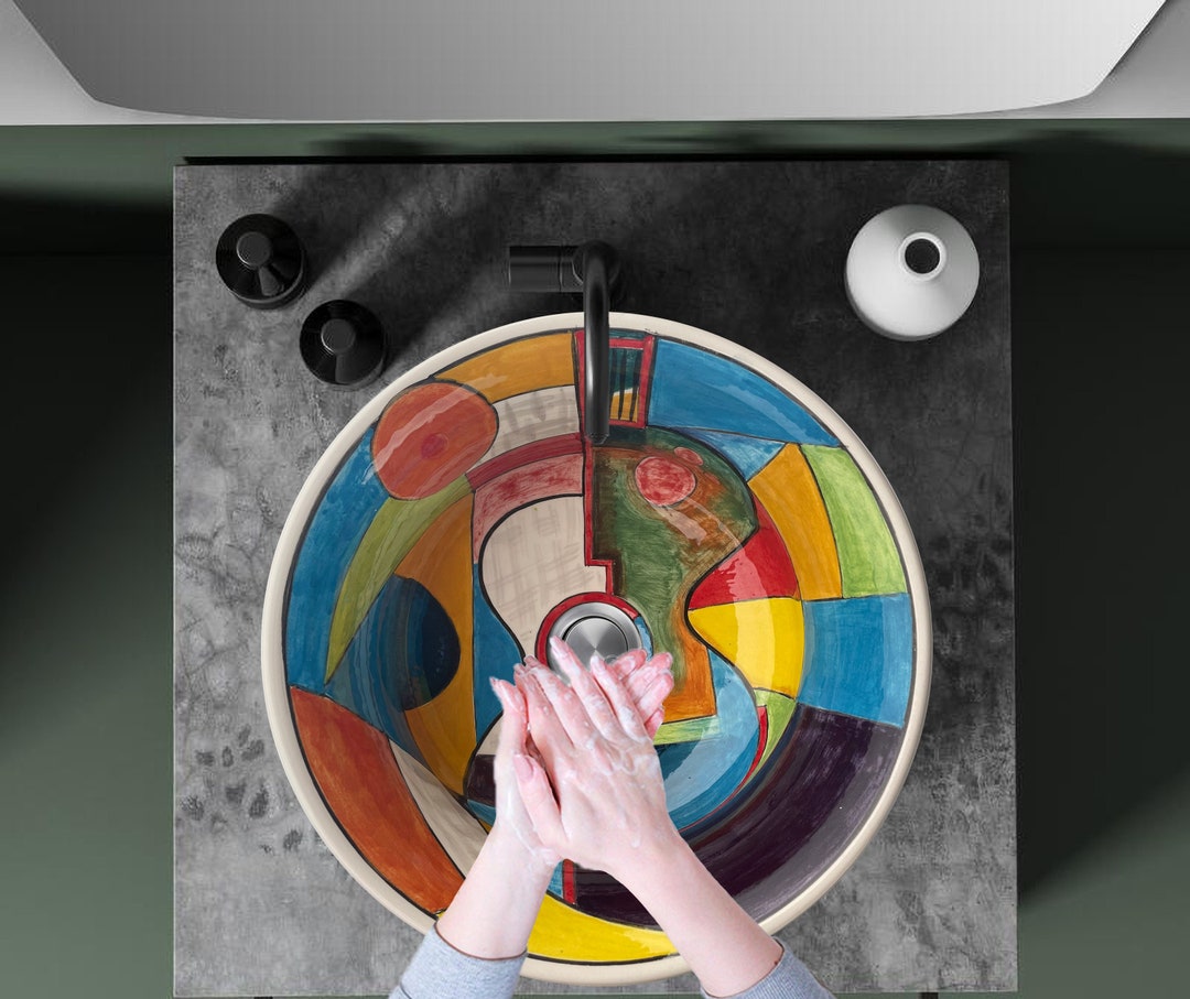 Bathroom Vessel Geometric Sink, Art Sink, Ceramic Countertop Basin ...