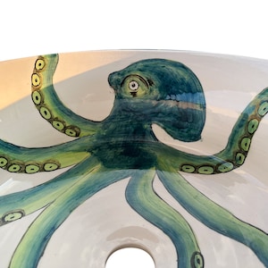 Green Octopus Bathroom Vessel Sink, Ceramic Countertop Basin, Washing ...