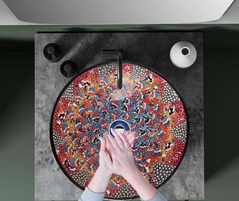 Ceramic Embossed Sink Bathroom Vessel 3D Sink Above - Etsy