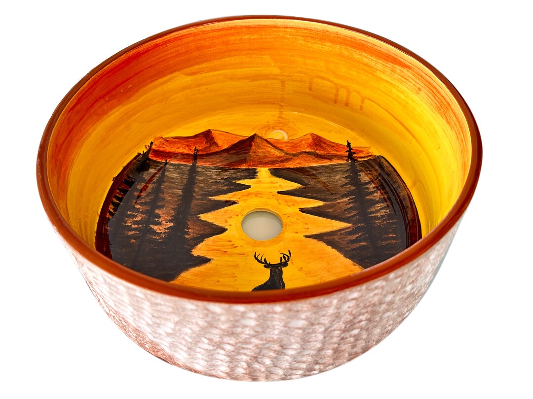Landscape Bathroom Yellow Sink, Ceramic Round View Washbasin, Vanity ...