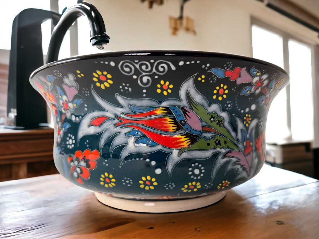 Bathroom Round Relief Vessel Floral Sink, Embossed Sink, Countertop ...