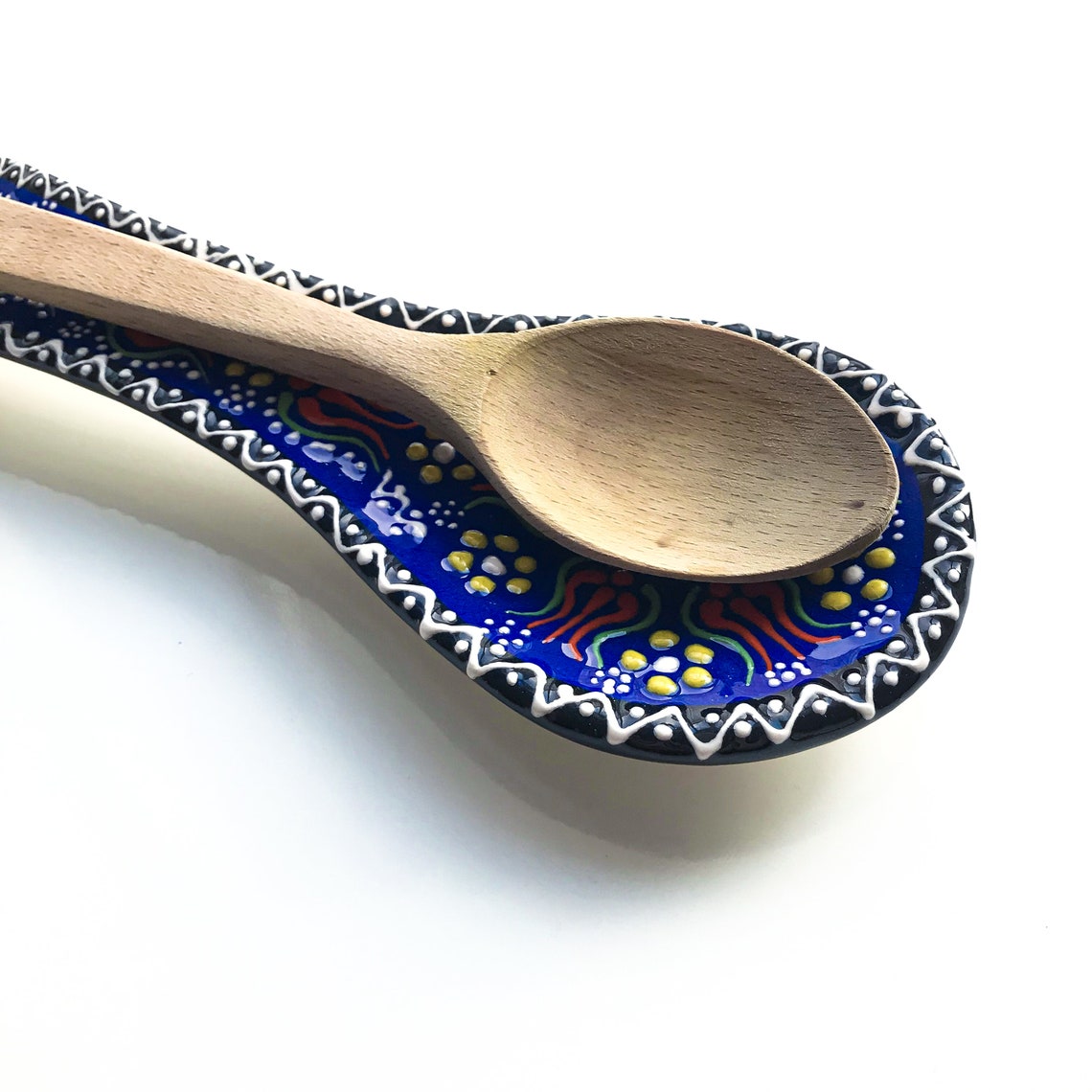 Fully Glazed Blue Ceramic Spoon Holder Utensil Rest Handmade | Etsy