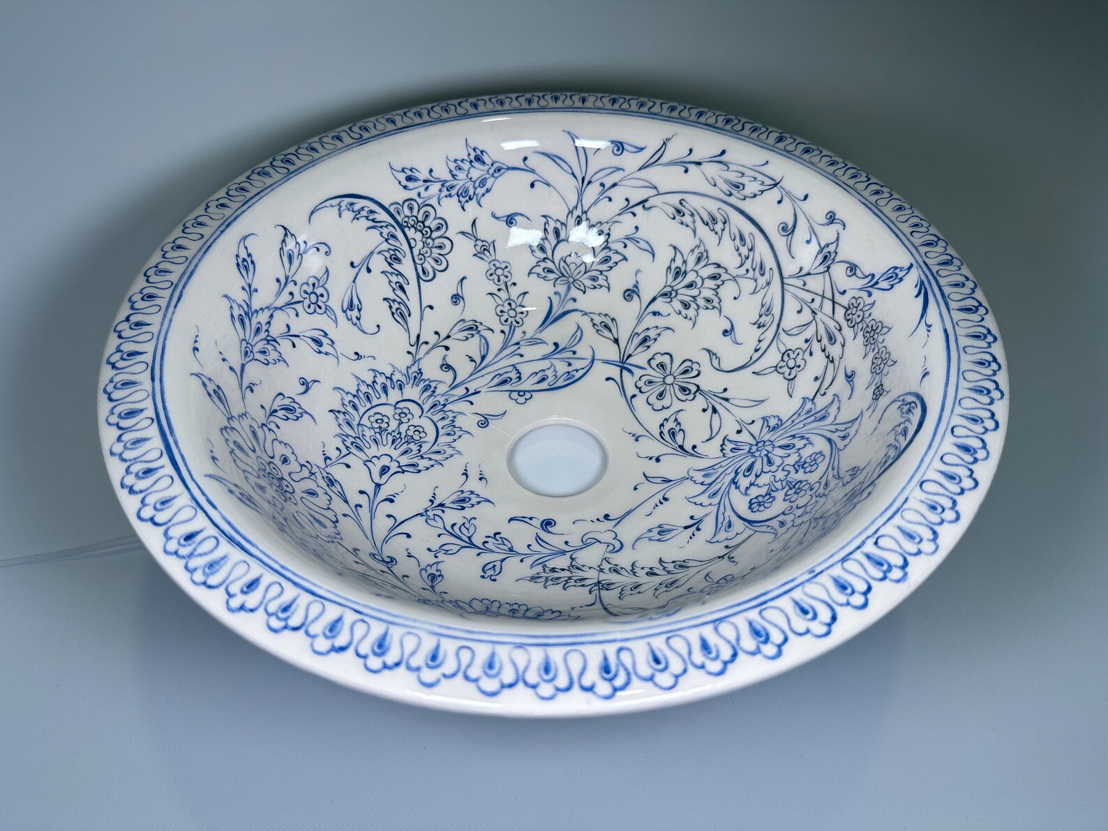 Bathroom Ceramic Blue Basin, Kitchen Vessel Sink, Countertop Floral ...