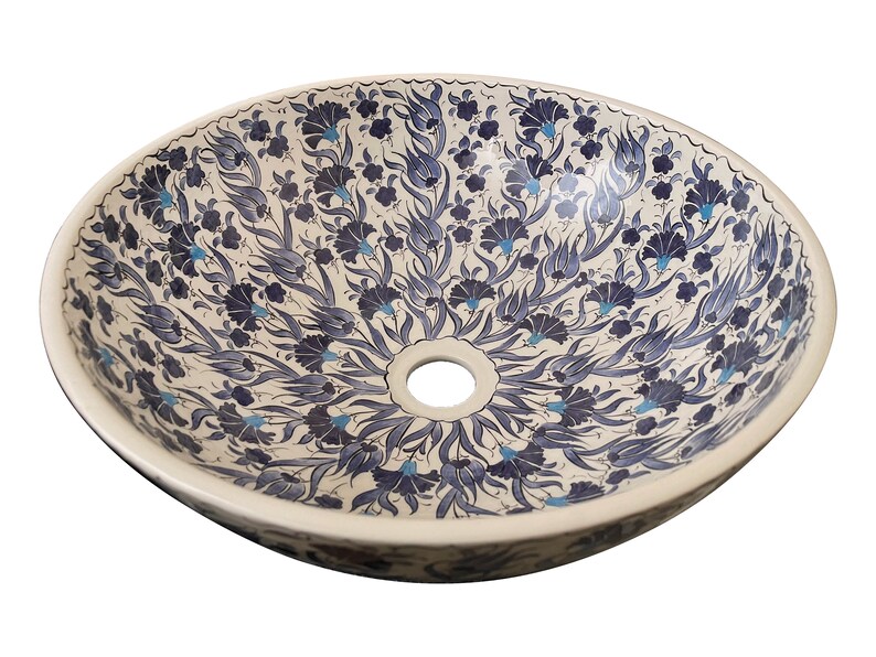 Floral Traditional Bathroom Sink, Ceramic Countertop Conical Basin ...