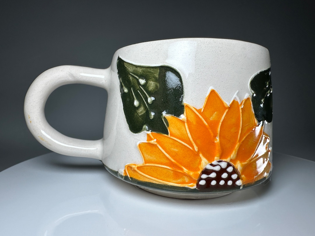 Ceramic Yellow Flower Coffee Mug, Rustic Tea Cups, Morning Clay Cup ...