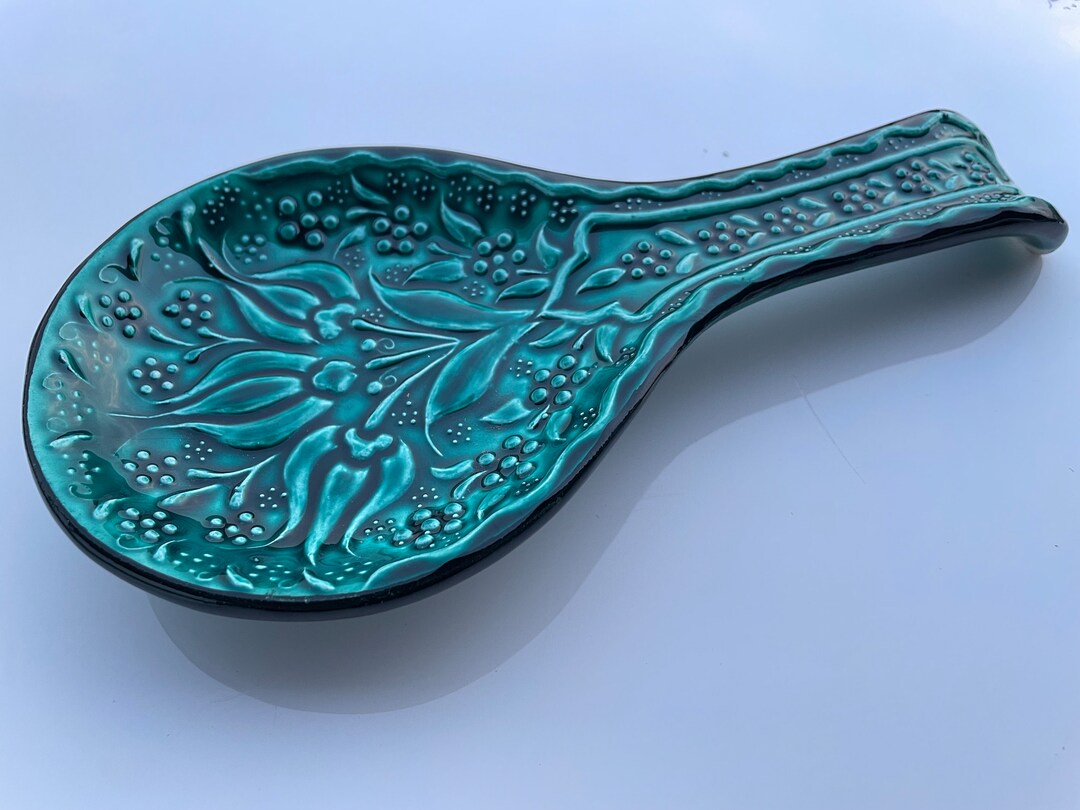 Turquoise Ceramic Spoon Rest, Blue Utensil Gadgets, Spoon Holder ...