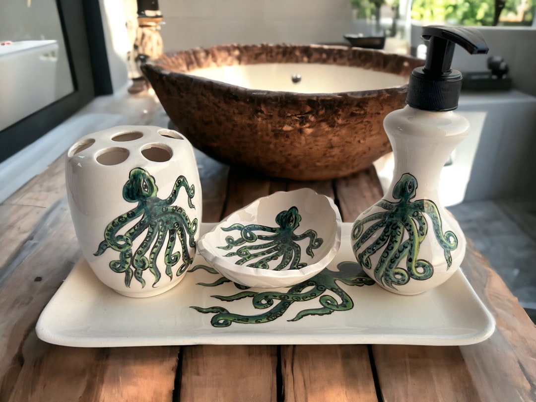 Bathroom Accessories Set With Octopus, Liquid Soap Dispenser ...