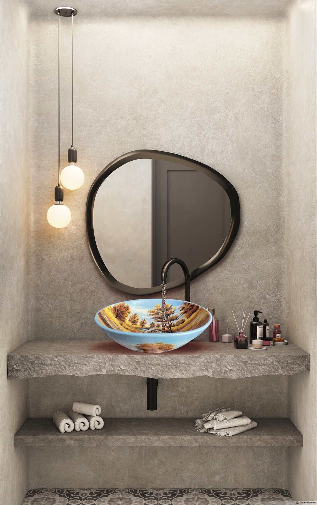 Bathroom Vanity Vessel Sink, Autumn Washbasin, Guest Bath Sink, Pottery ...