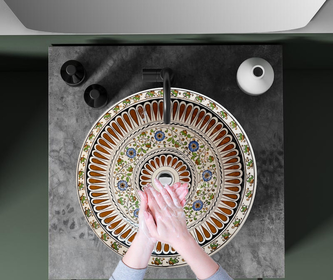 Ceramic Bathroom Vessel Sink, Countertop Basin, Hand Painted Basin ...