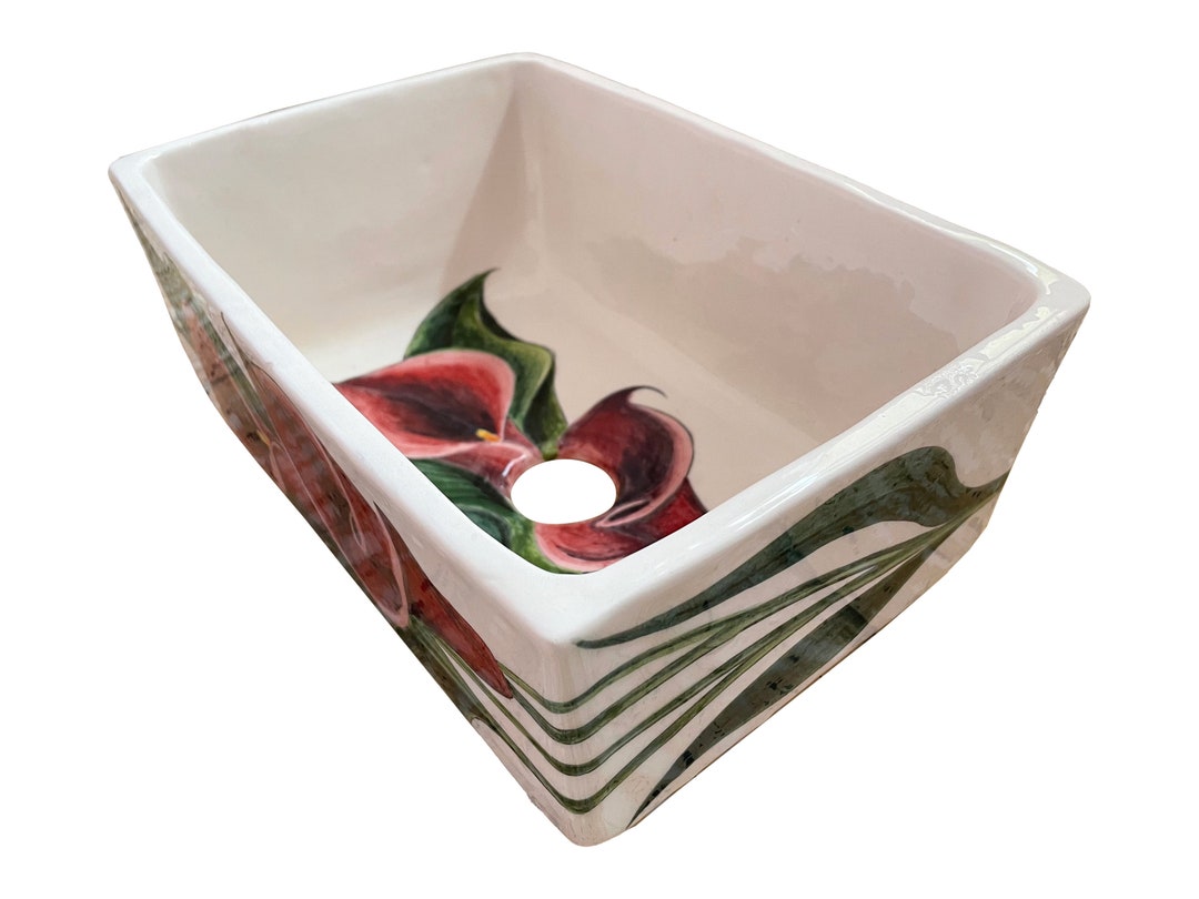 Ceramic Red Gala Flower Washbasin, Bathroom Vessel Sink Basin, Bowl ...