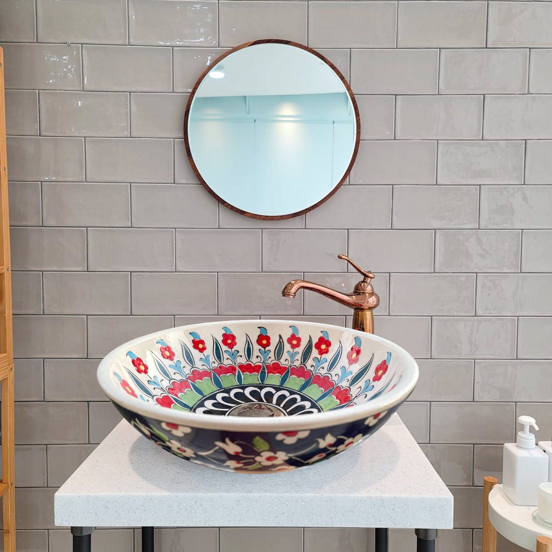 Ceramic Beautiful Flower Basin, Bathroom Vessel Sink, Countertop Basin ...