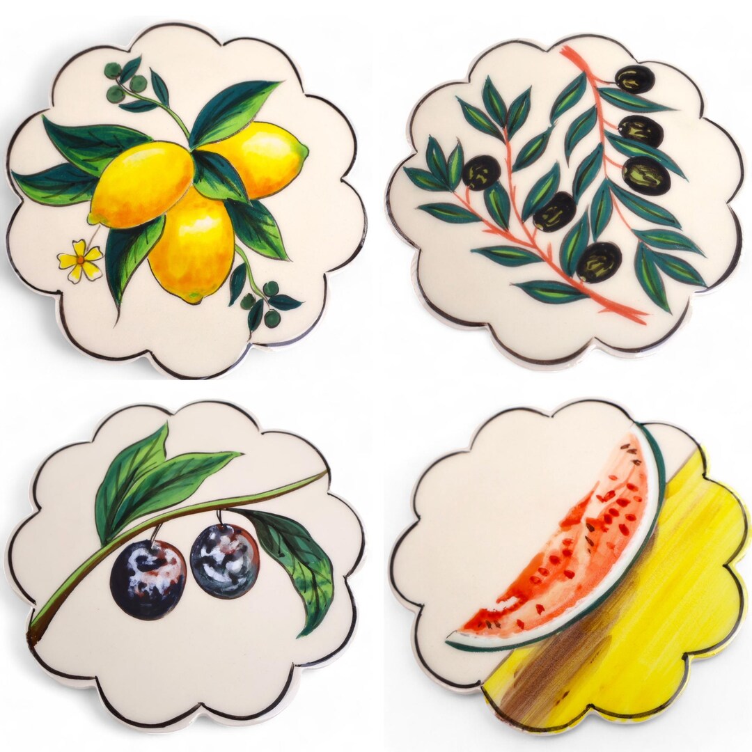 Lemon Pattern Ceramic Trivets Hot Pots, Heat Resistant Mat Cork Base ...