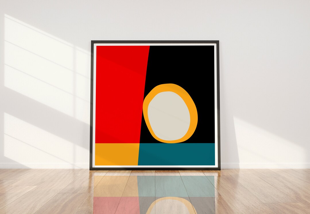 Square Bold Abstract Print, Coloured Patches and Ball, Abstract Art ...