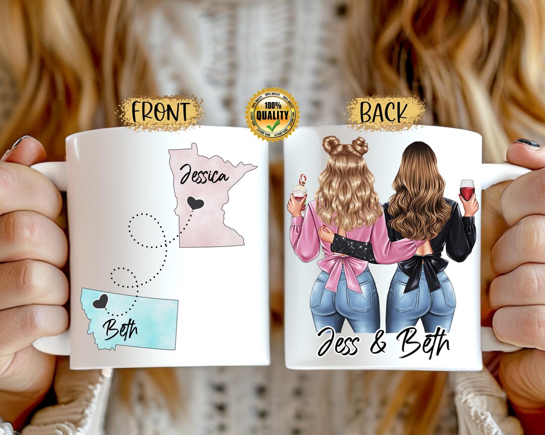 Long Distance Mug, Custom Best Friend Cup, Personalized State to State ...