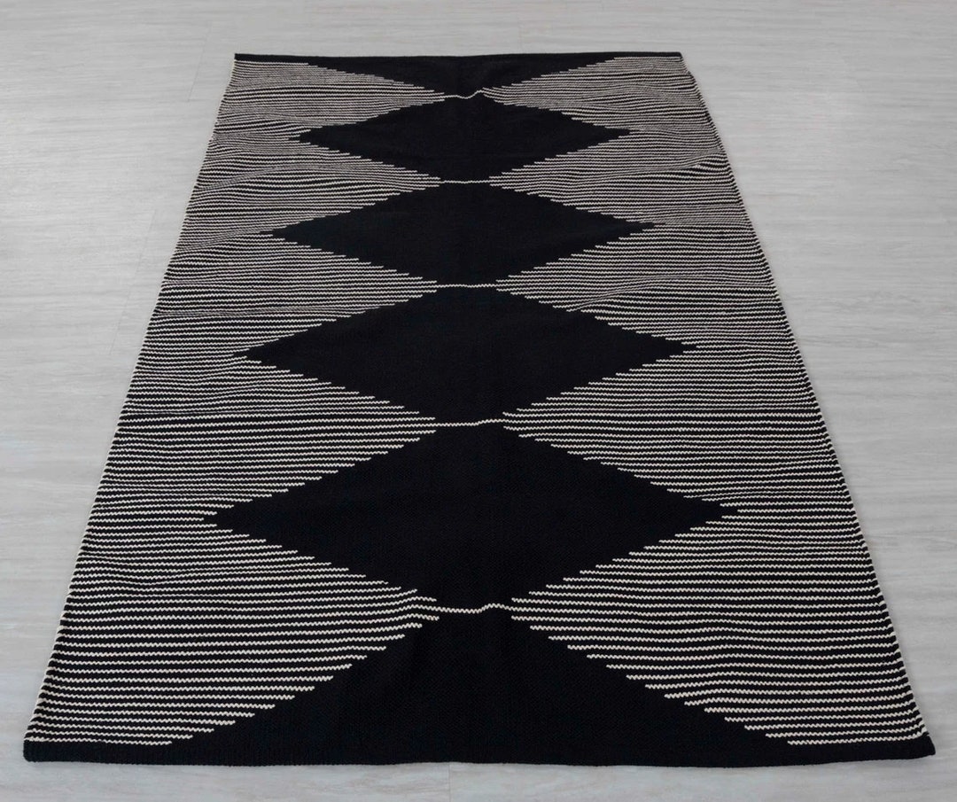 Handwoven Wool Rug, Black White Stripes Rug, Kilim Rug, Navajo Rug ...