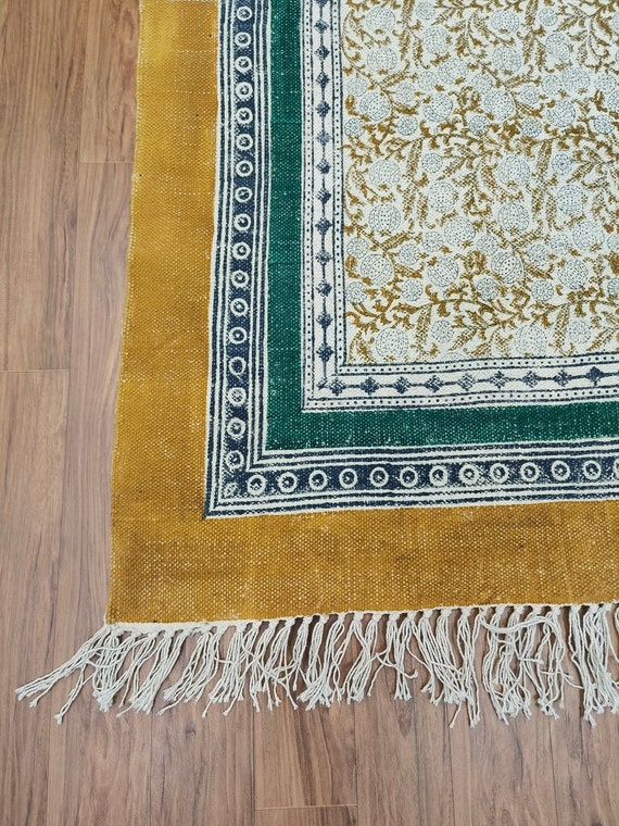 Hand Block Print Rug Dhurrie Flatweave Cotton Rug Navajo - Etsy