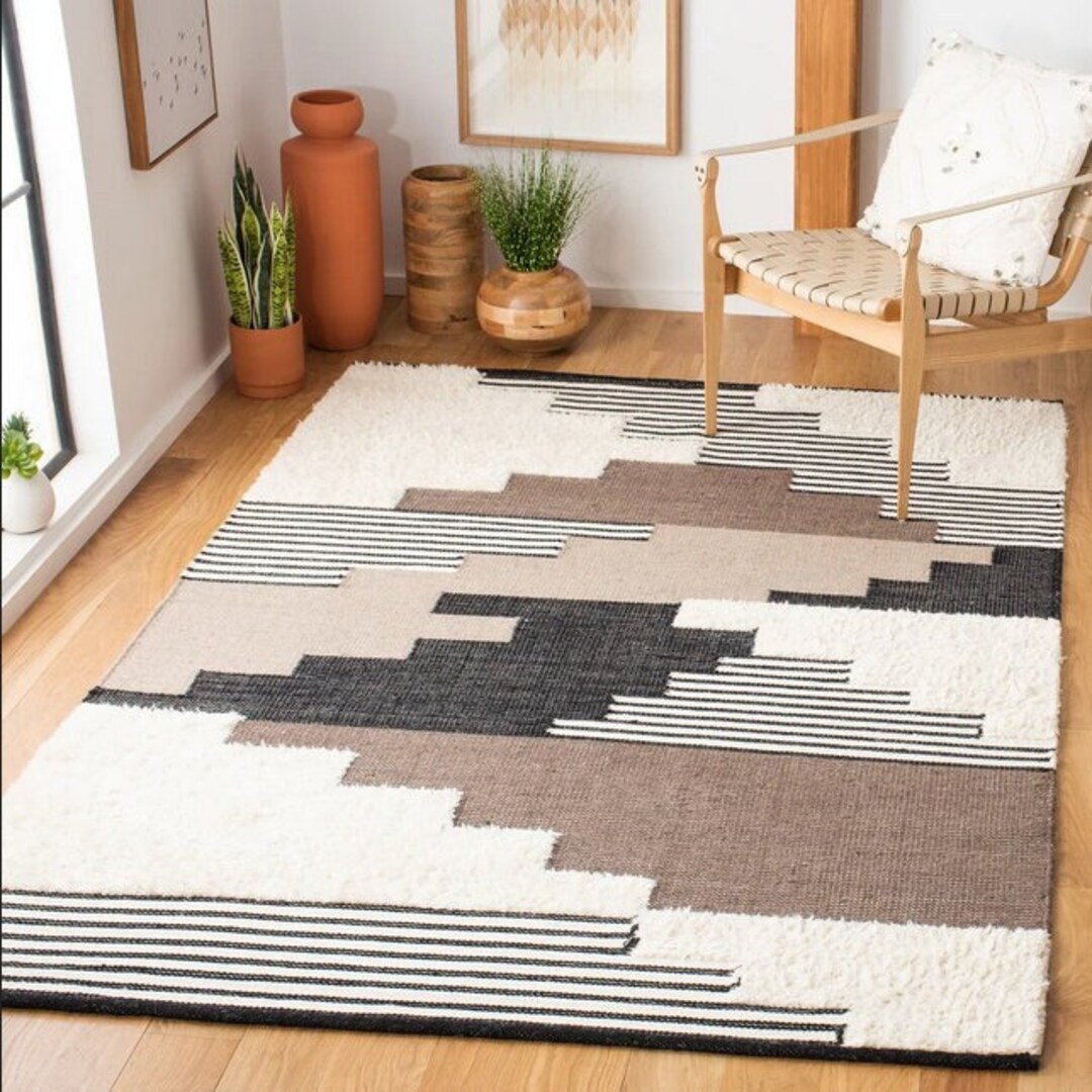 Handmade Wool Rug, Square Rug, Custom Size Rug, Large Area Rug, Black ...