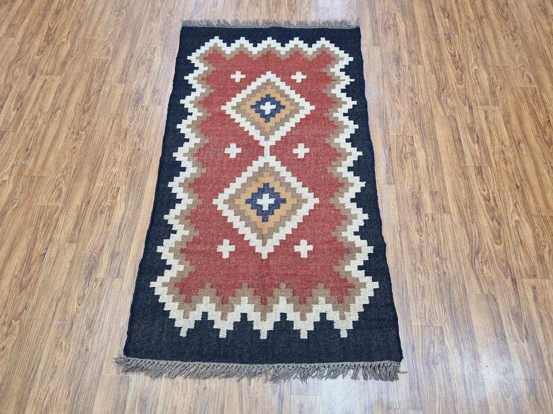 Handmade Wool Jute Rug, Handwoven Kilim Rug, Navajo Aztec Rug, Custom ...