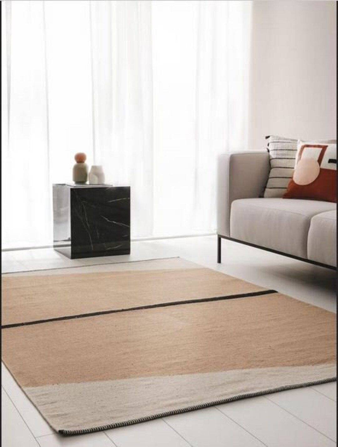 Handwoven Cotton Rug, Eye-catching Rug, Brown White Stripe Design Rug ...