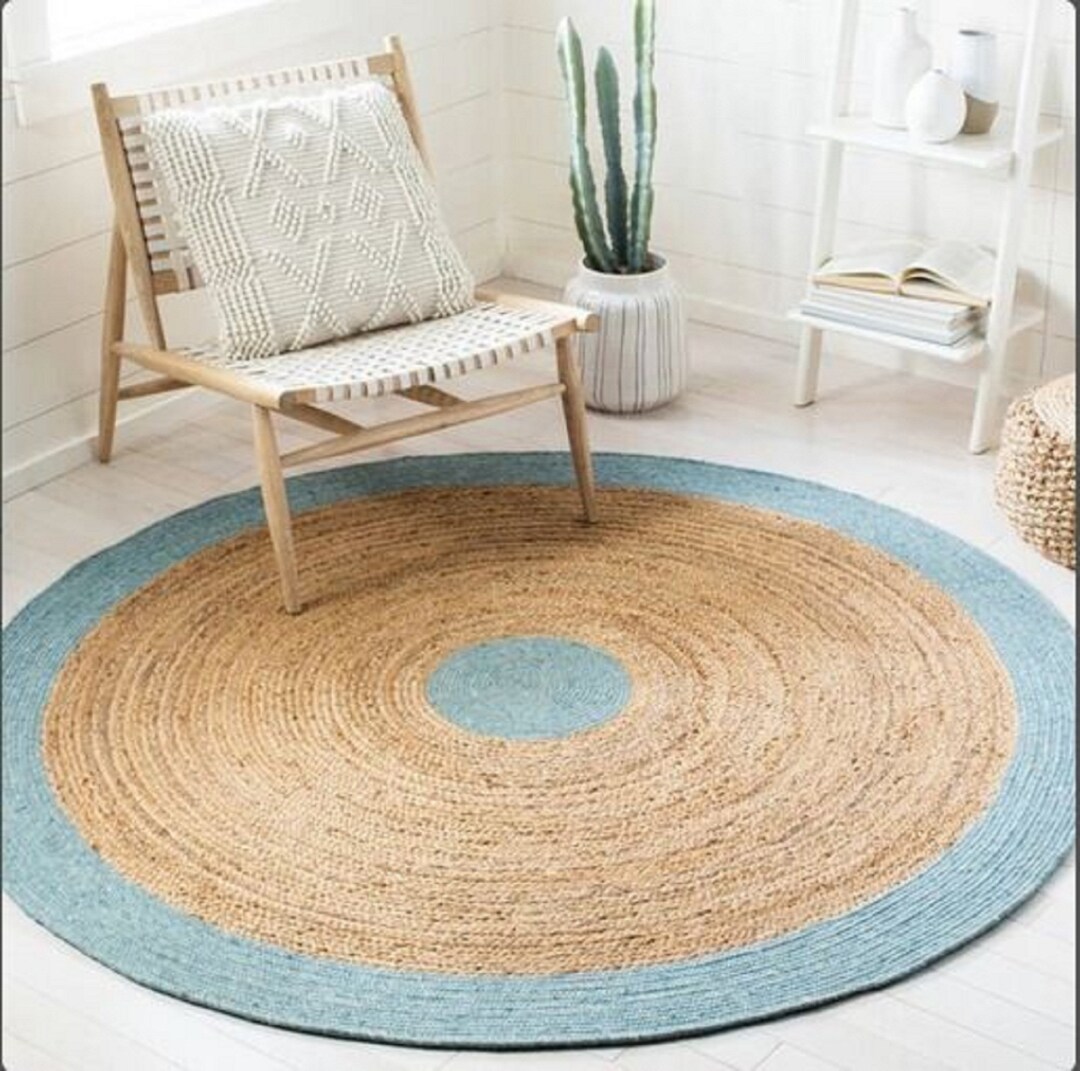 Hand Braided Jute Rug, Circle Round Rug, Outdoor Patio Rug, Living Room ...