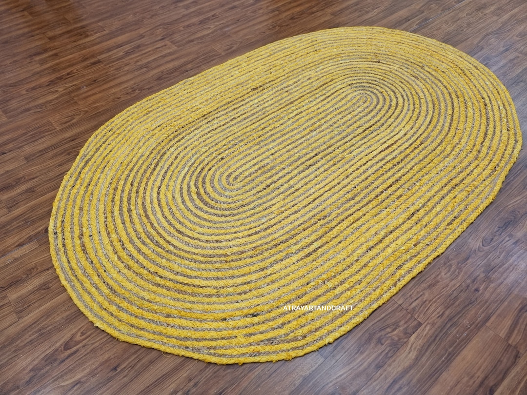 Hand Braided Jute Oval Rug, Beige Yellow Oval Rug, Custom Size Rugs ...