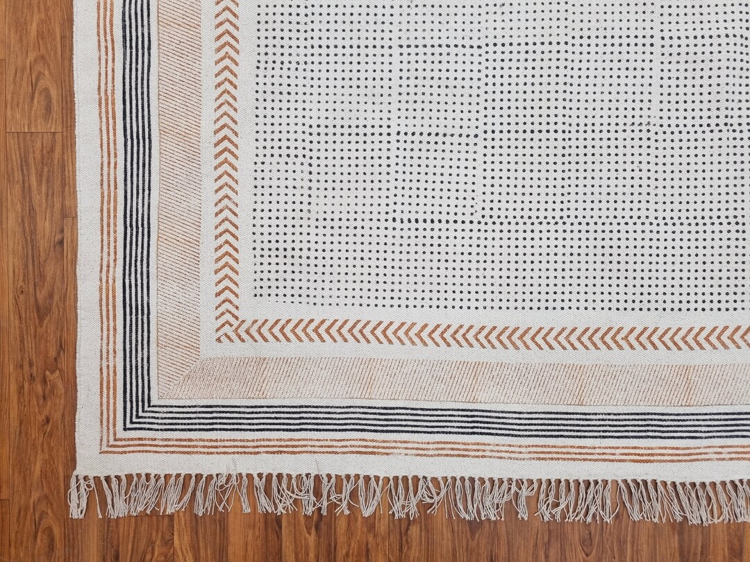 Hand Block Print Cotton Rug Dhurrie, Indian Boho Rug, Rugs for Living ...