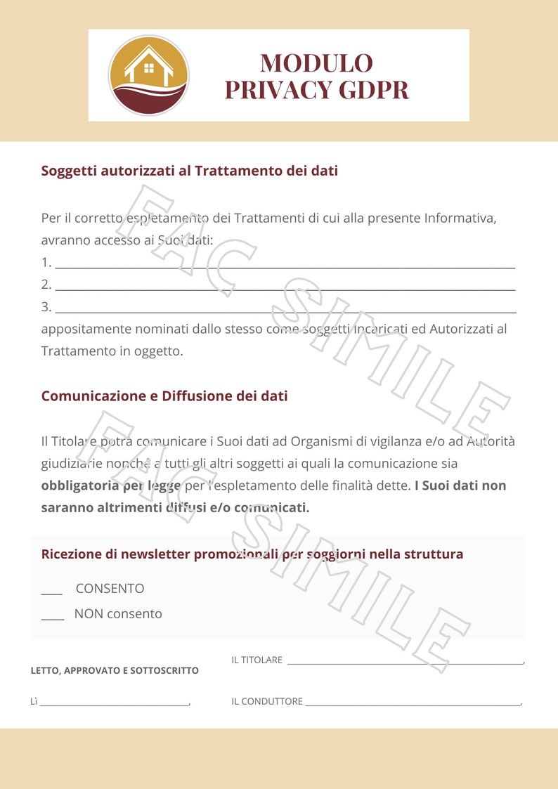 Modulo Privacy GDPR strutture ricettive e locazioni turistiche - Etsy ...