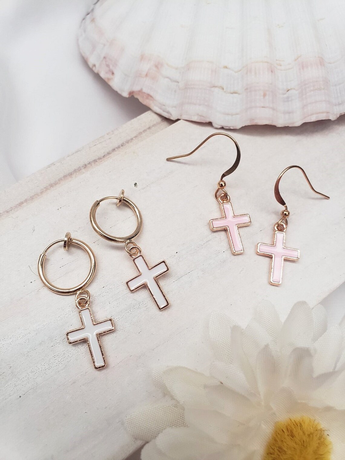 Cross Clip on Earrings for Kids. Tiny White Cross Dangle Earrings ...