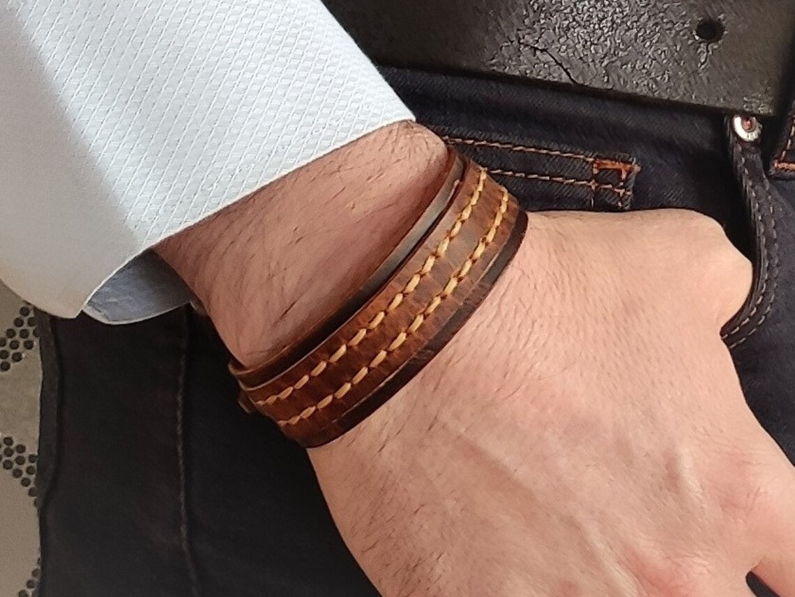 Adjustable Mens Leather Custom Bracelet Personalized Real - Etsy