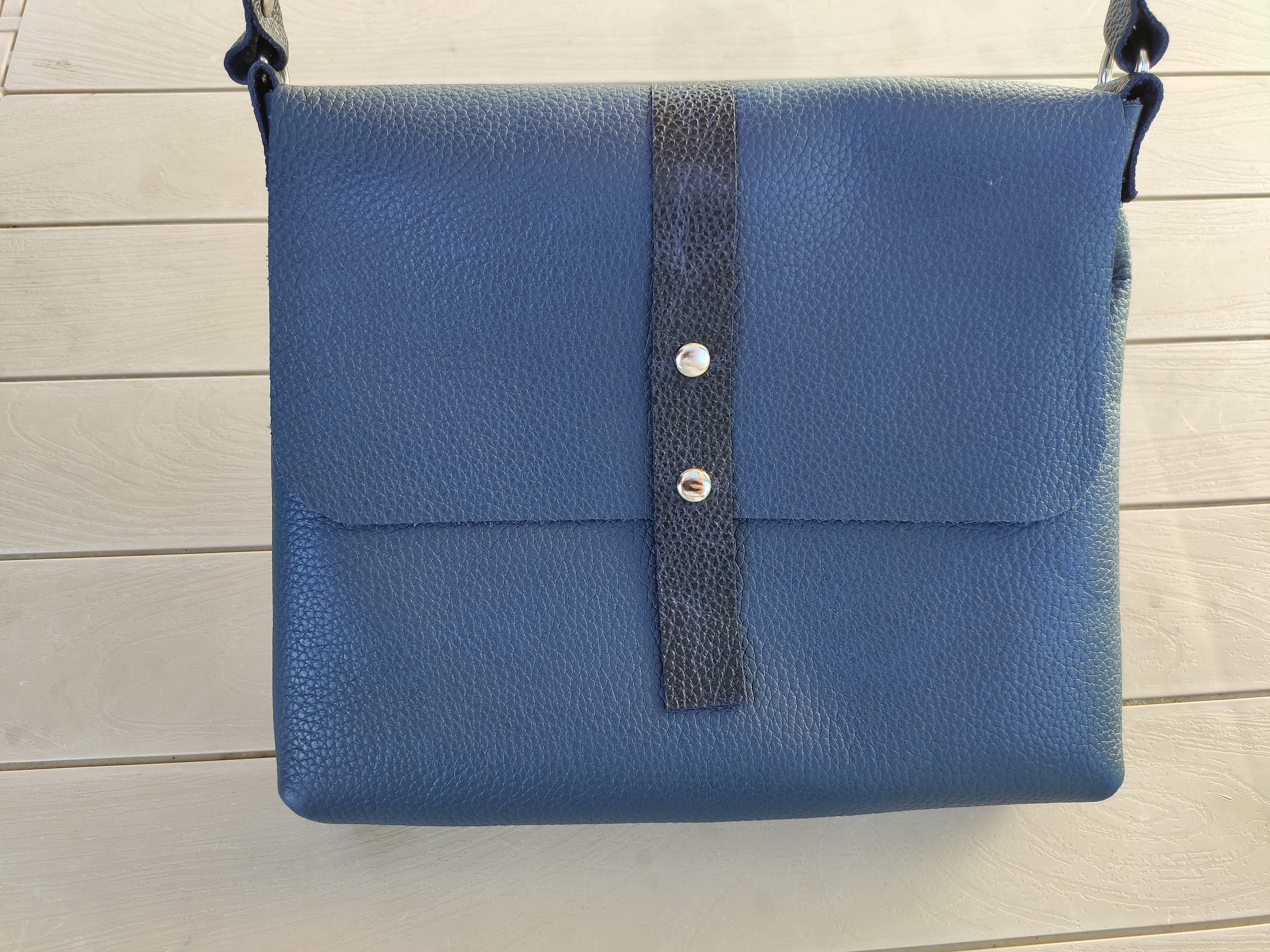 Soft Leather Handbag, Blue Everyday Crossbody Bag, Two Colour Shoulder ...