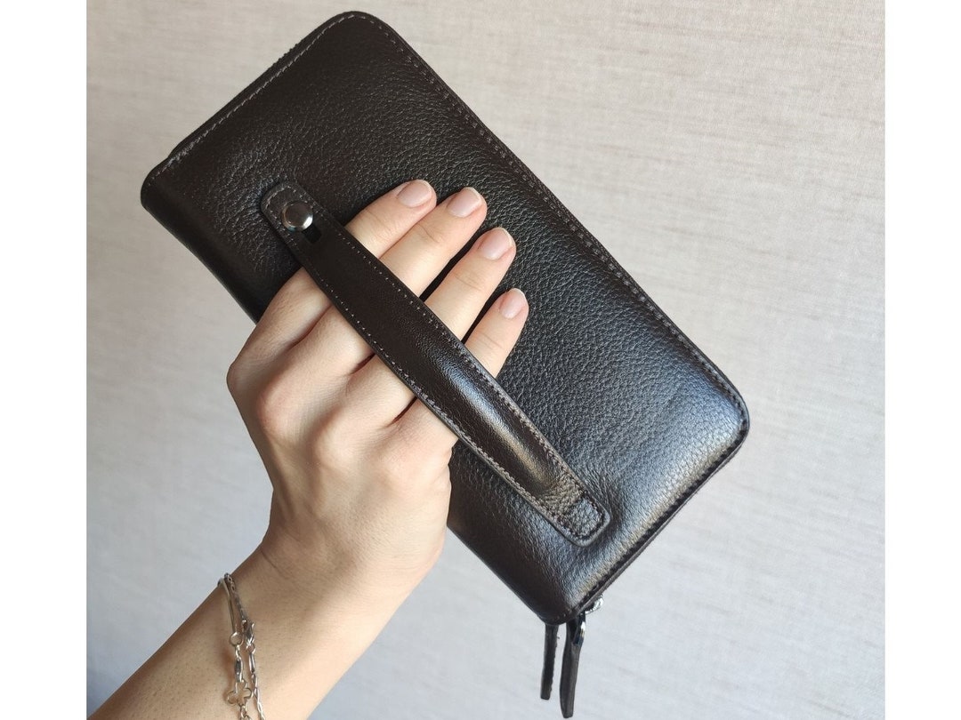 Womens Mens Long Double Around Zipper Leather Wallet, Checkbook Wallet ...