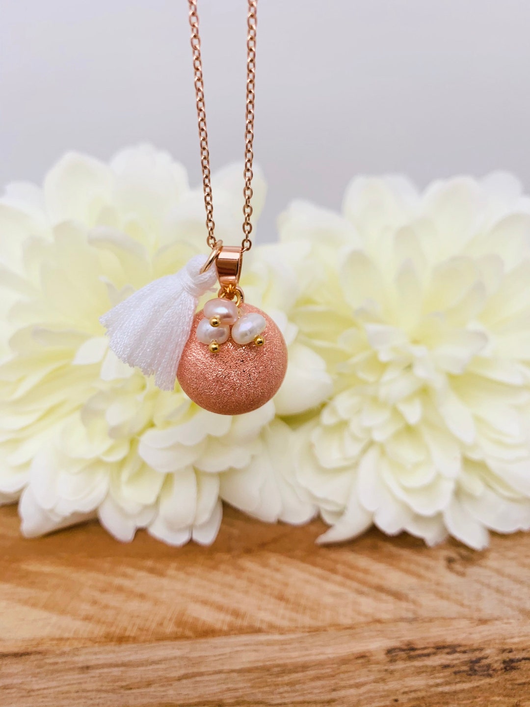 Frosted 18k Rose Gold Plated Pregnancy Bola and Freshwater Pearl Charm ...