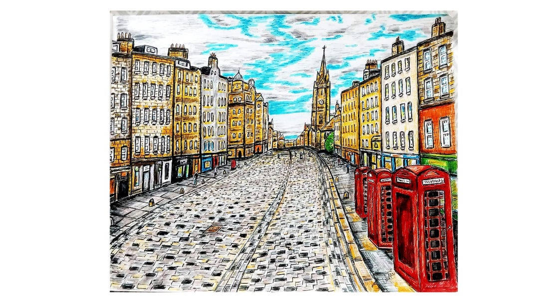 Edinburgh Royal Mile Original Art | Pen Drawing | Framed Cityscape Wall ...