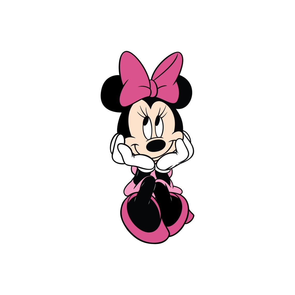 Minnie Mouse thinking Pink Dress sitting down Digital | Etsy