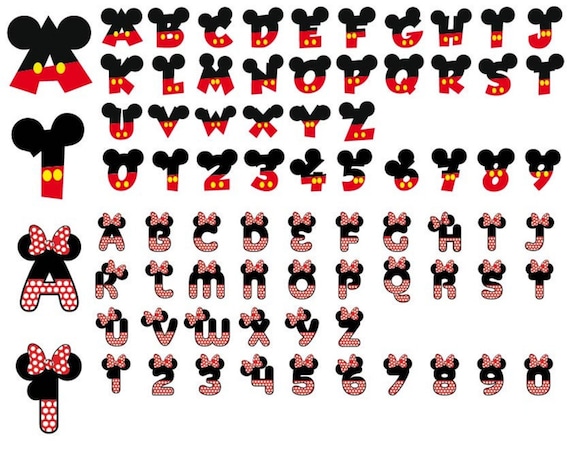 Mickey Mouse Font svg Minnie Font A-Z Disney Mickey Letters | Etsy