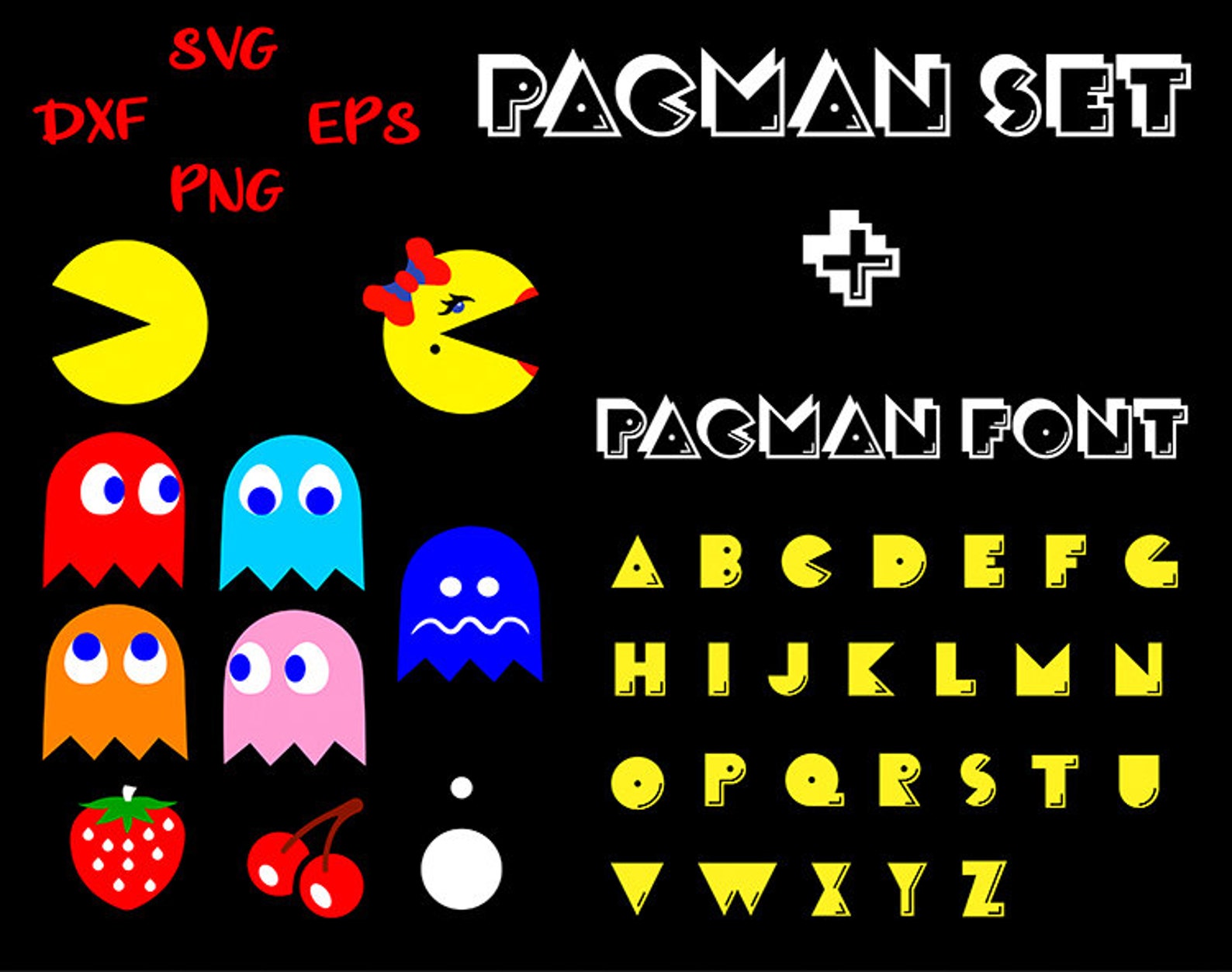 Pacman svg shirt pacman font clipart pac man retro arcade game | Etsy