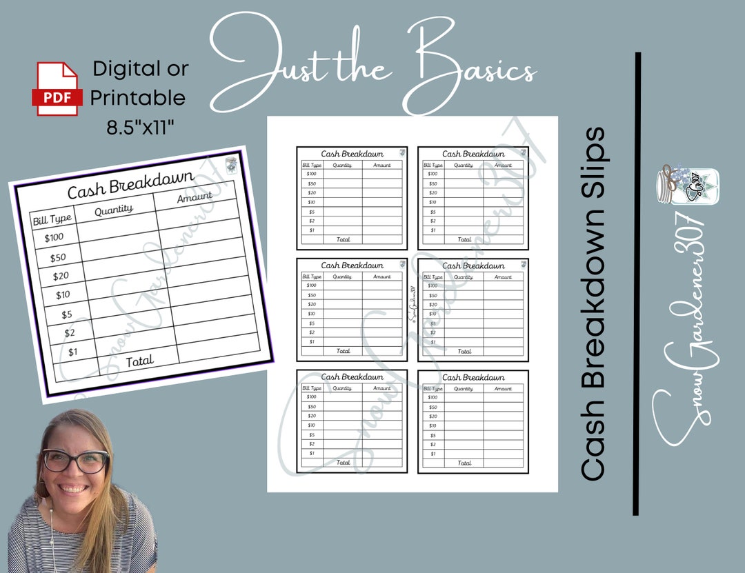 Cash Breakdown Slips • Just the Basics • Cash Budgeting - Etsy