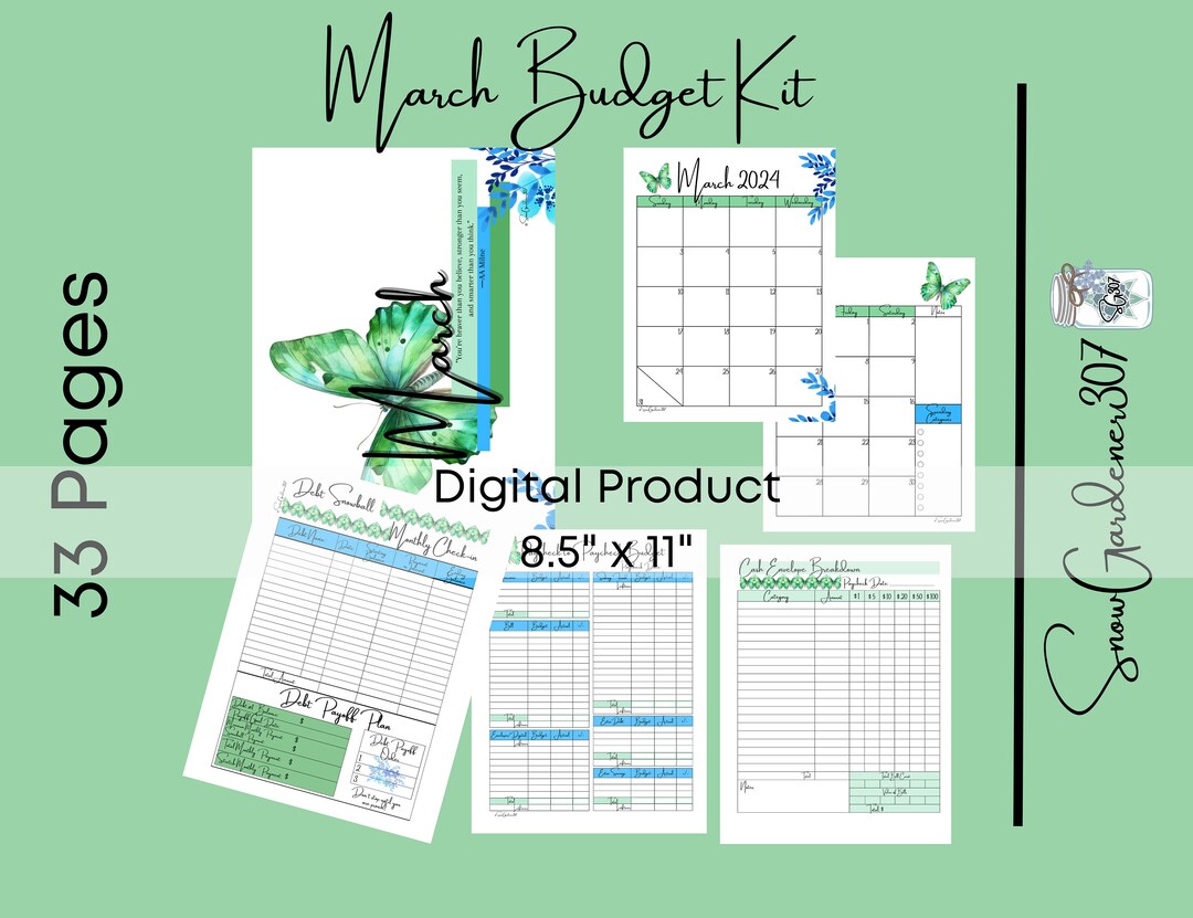 Large MARCH Dated AND Undated Printable Budget Kit * 33 PAGES * Budget ...