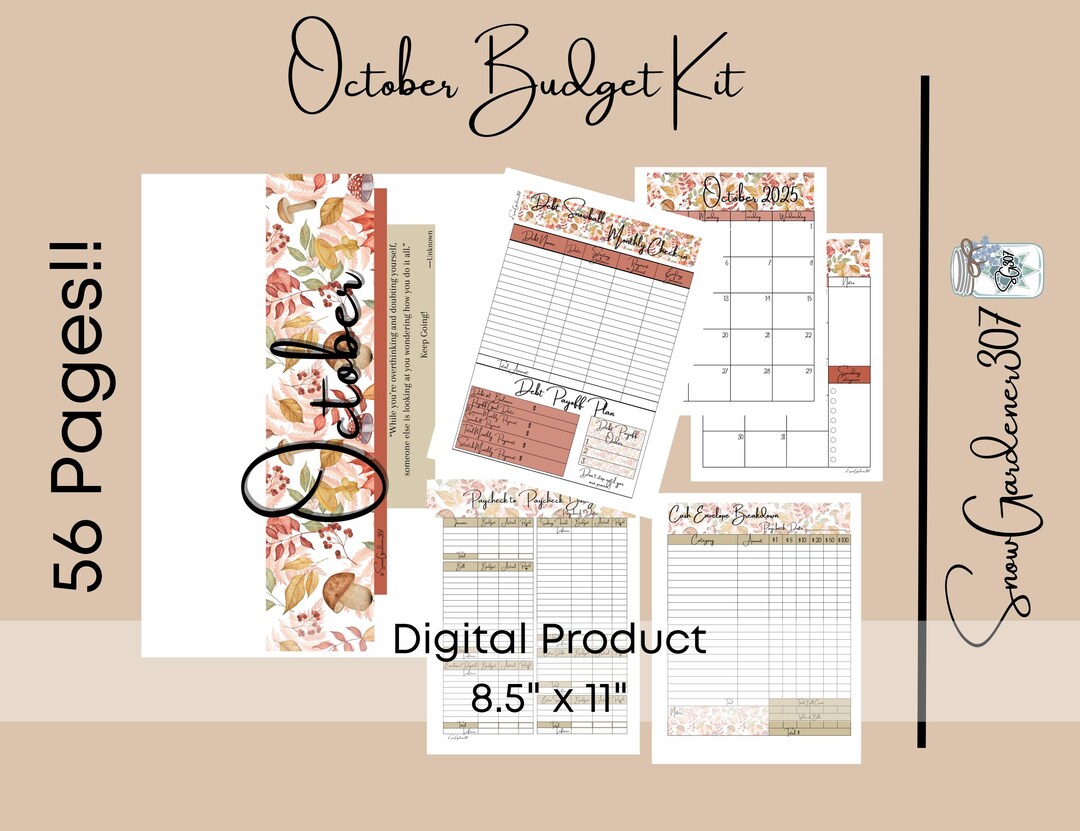 October Budget Planner Kit: Dated & Undated, 56-page Printable (PDF ...