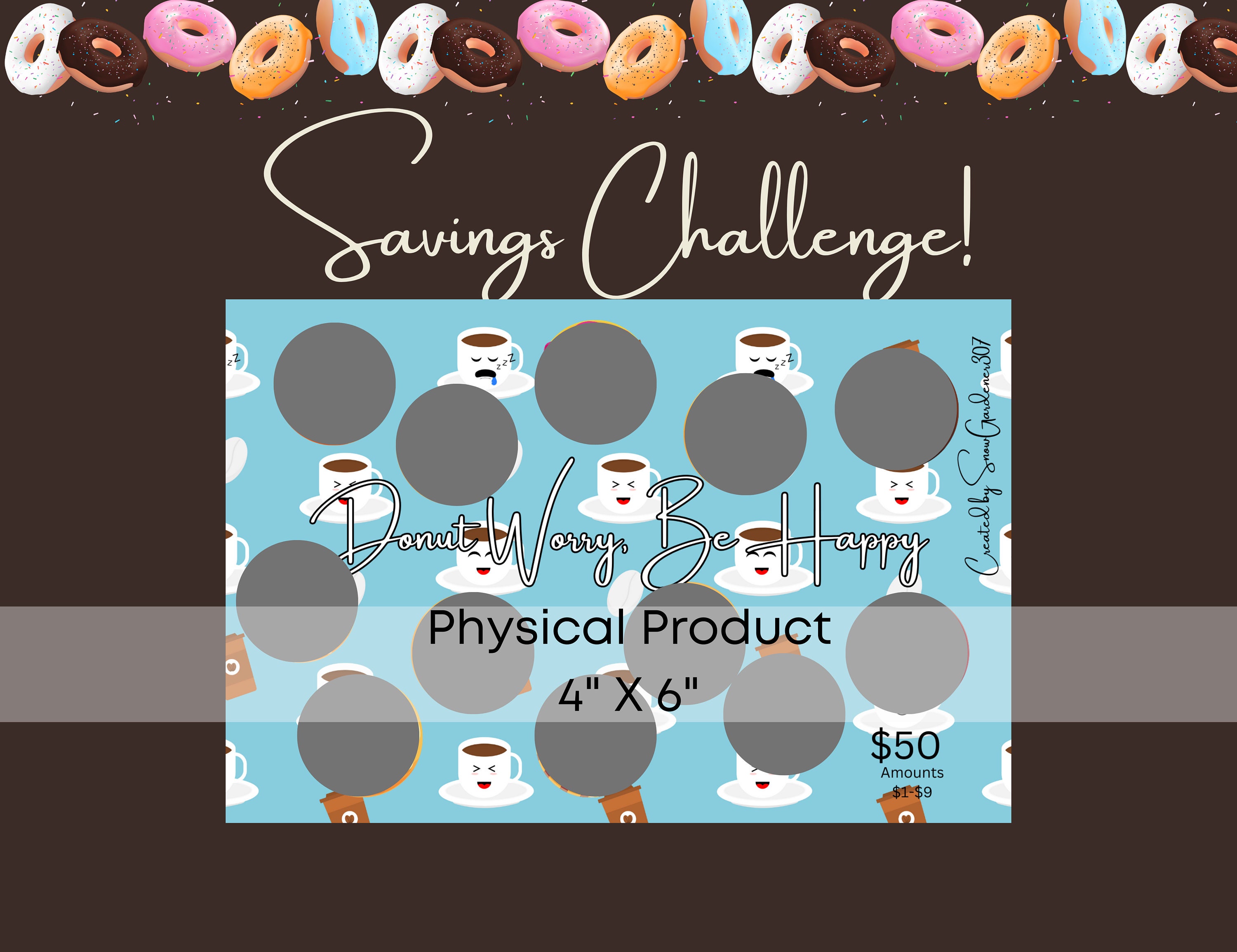 Donut & Coffee Savings Challenge: Scratch-off, Dice Game (4"x 6") - Etsy