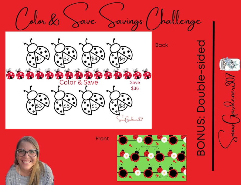 Ladybug Daisies Savings Challenge: Scratch-off & Color (4"x6") - Etsy