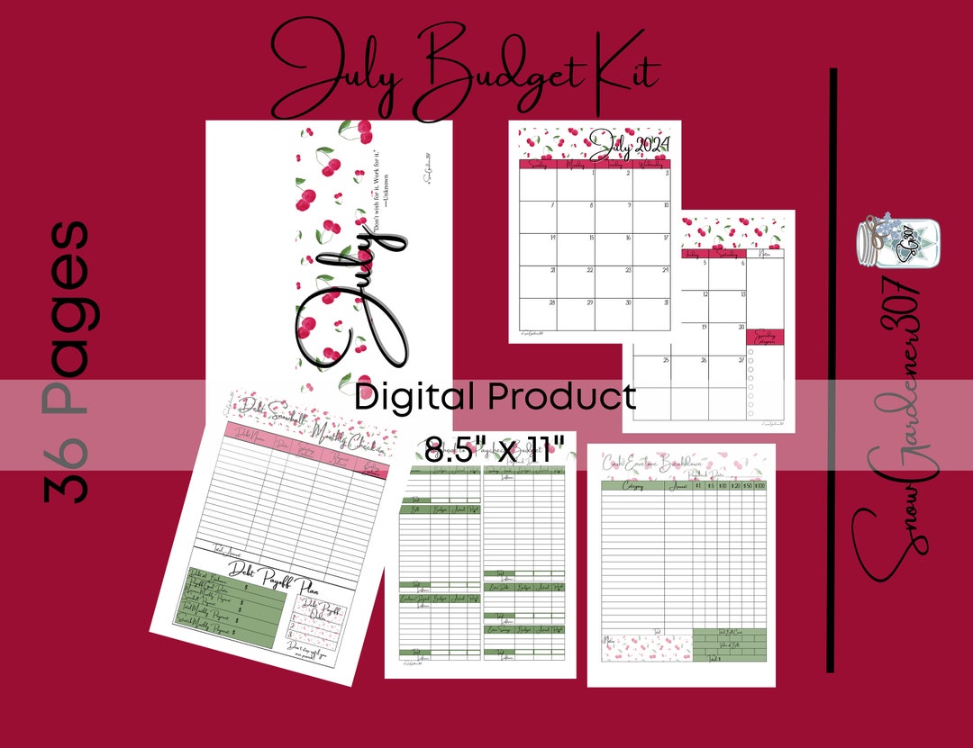 Large JULY Dated AND Undated Printable Budget Kit * 36 PAGES * Budget ...