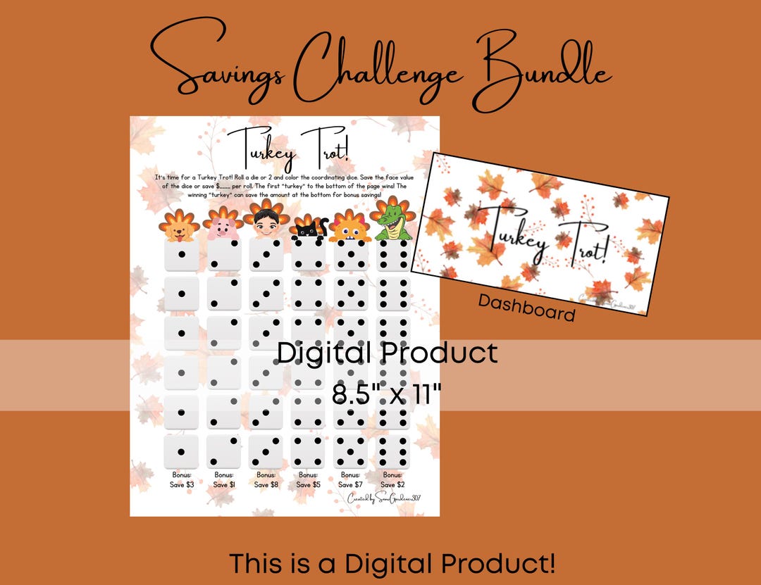 Turkey Trot Savings Challenge BUNDLE * Family FUN * 8 Challenges * 2 ...
