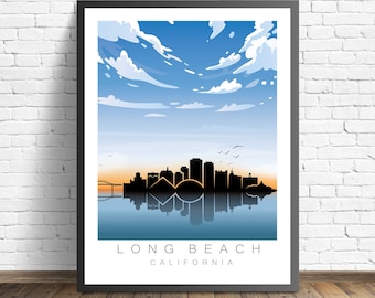 Long Beach California Retro Art Print, Long Beach Vintage Minimal ...