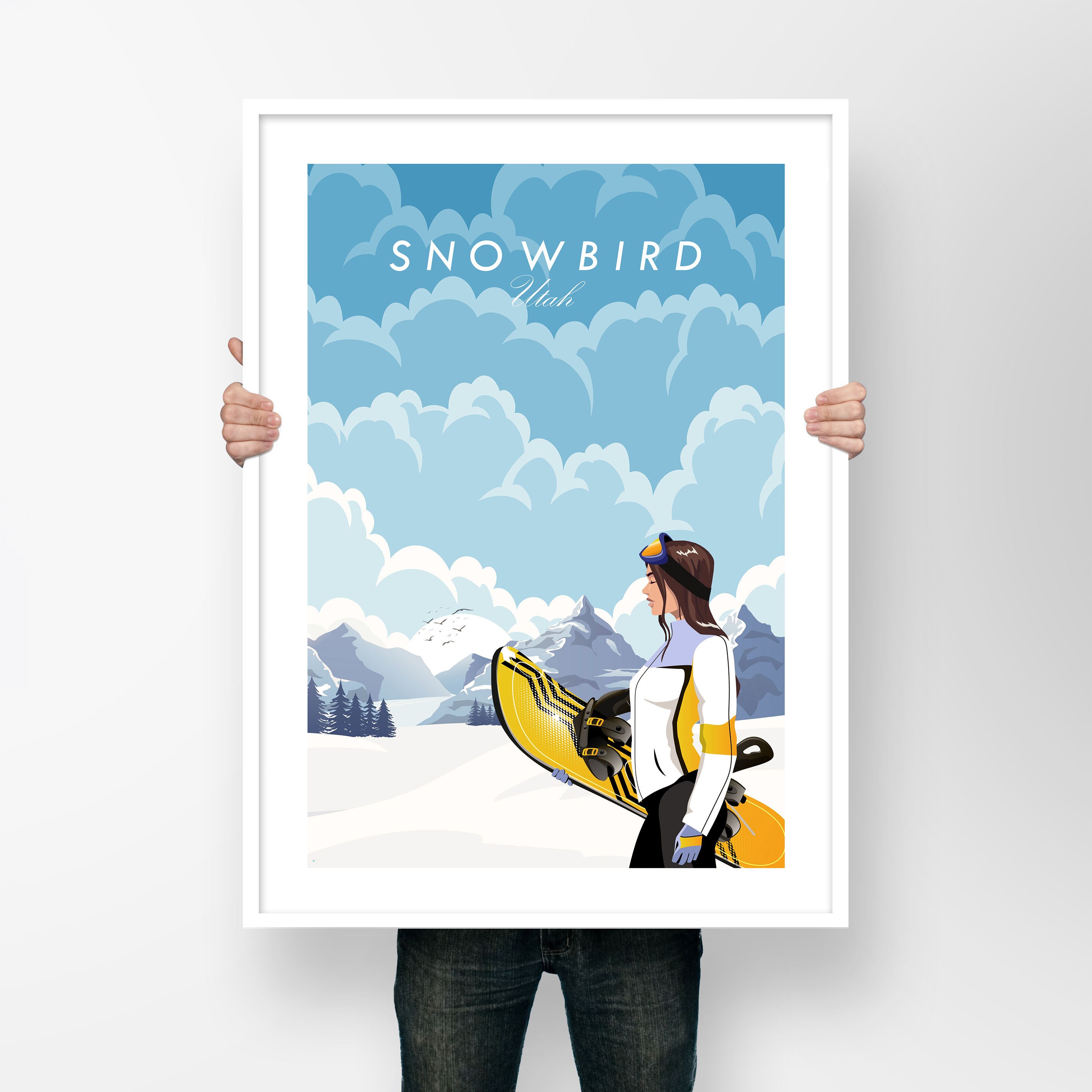 Snowbird Ski Resort Print Utah Poster Girl With Snowboard - Etsy