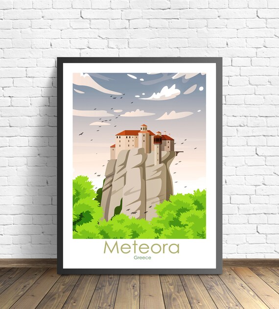 Meteora Travel Poster Greece Print | Etsy
