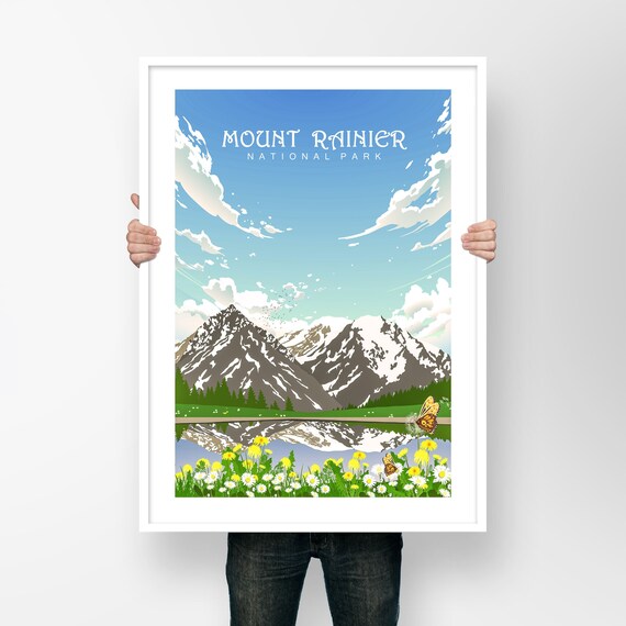 Mount Rainier National Park Travel Artwork Mount Rainier | Etsy