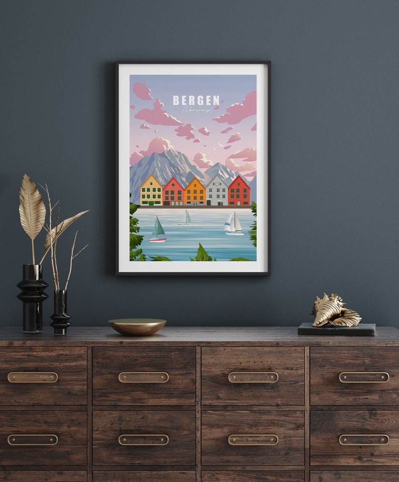 Bergen Print Norway Poster Travel Poster | Etsy